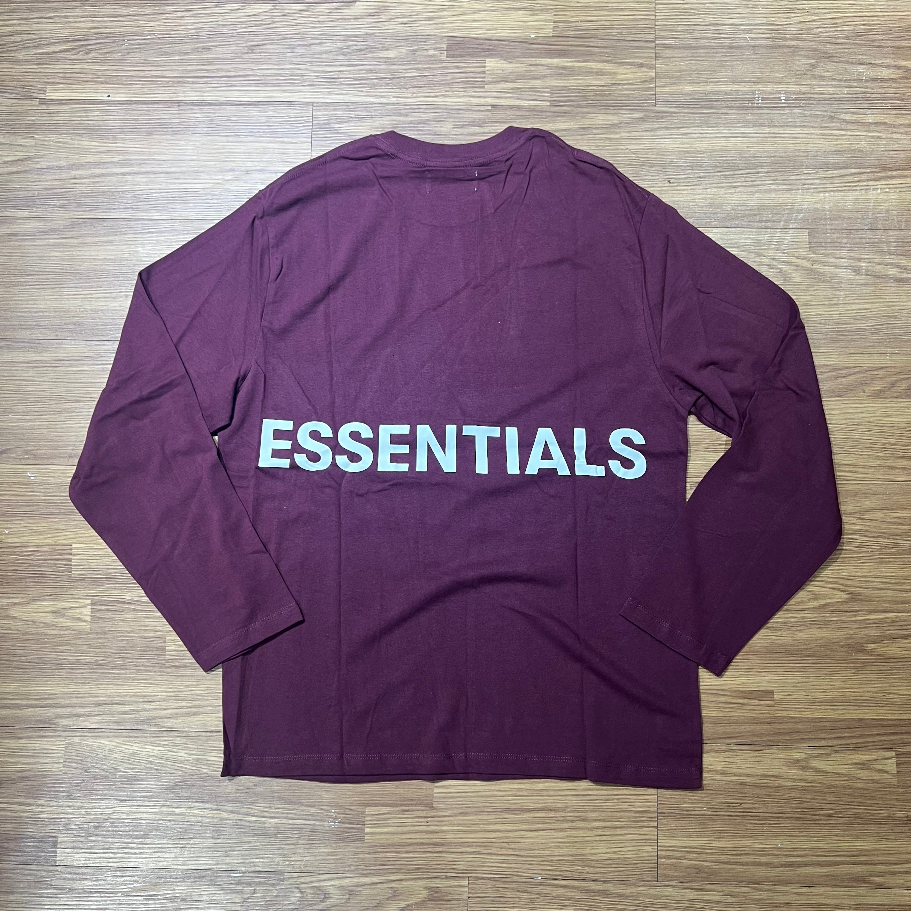 Fear of God FOG Essentials Back Boxy Logo LS Tee Burgundy – KixBros